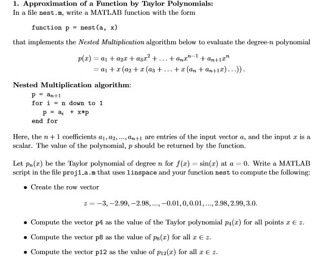 Solved 1 Approximation Of A Function By Taylor Polynomials