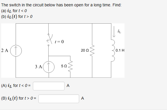 Solved The switch in the circuit below has been open for a | Chegg.com