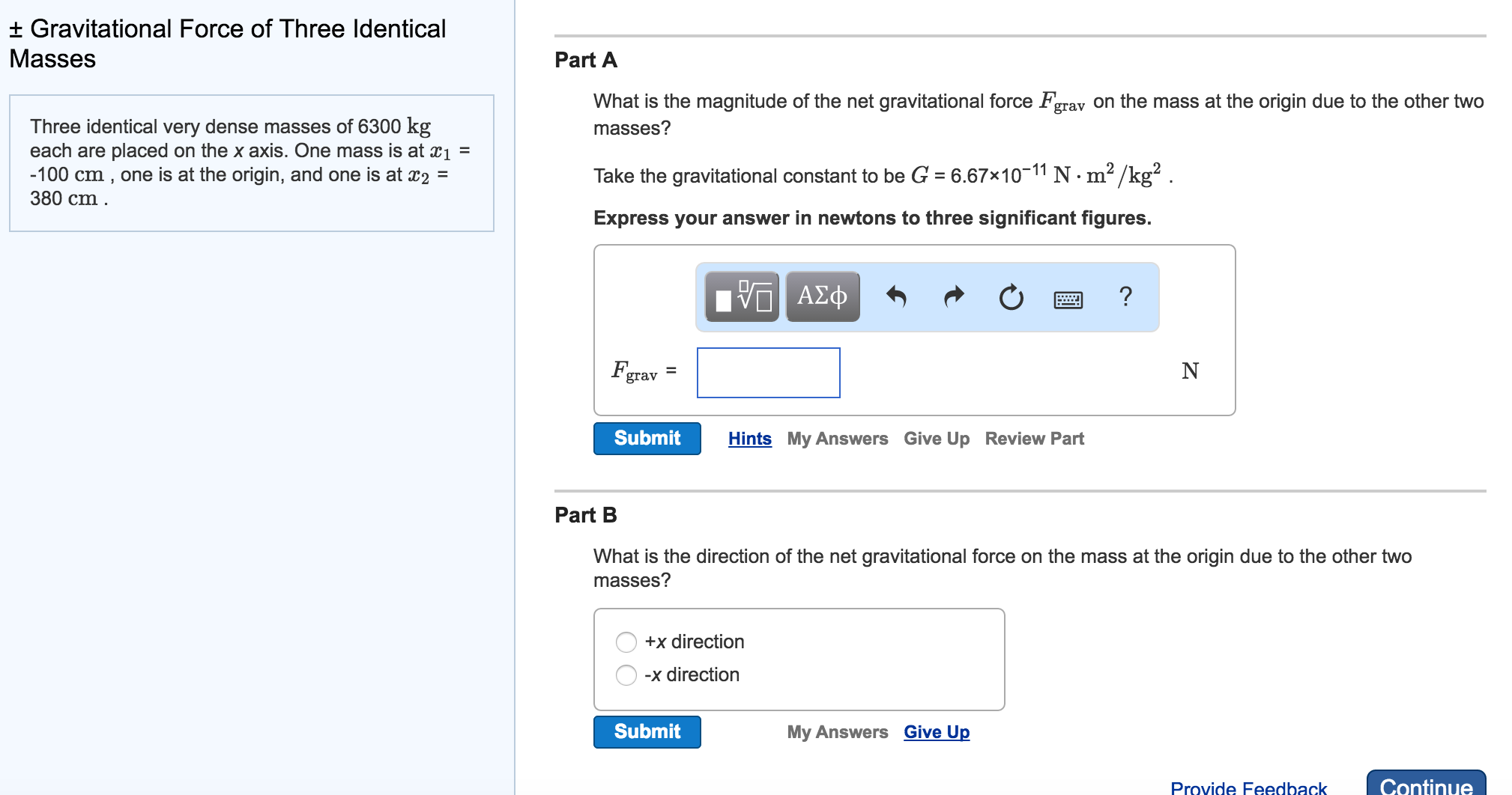 Solved Three identical very dense masses of 6300 kg each are | Chegg.com
