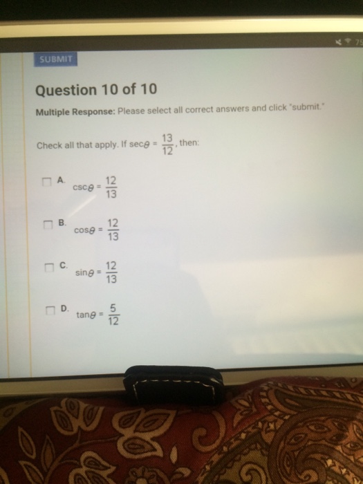 Solved Check all that apply. If sec theta = 13/12, then: | Chegg.com