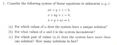 Solved Consider the following system of linear equations in | Chegg.com