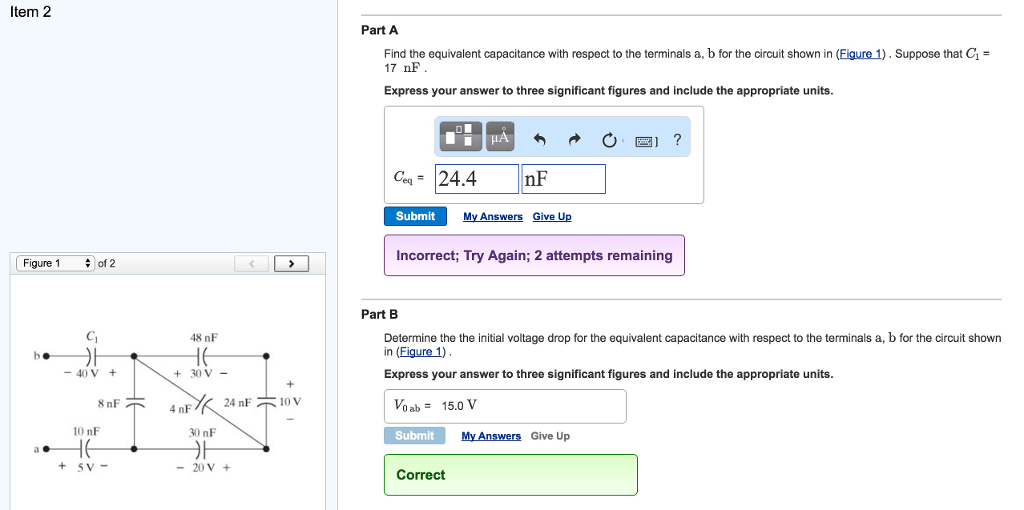 Solved Item 2 Part A Find the equivalent capacitance with | Chegg.com