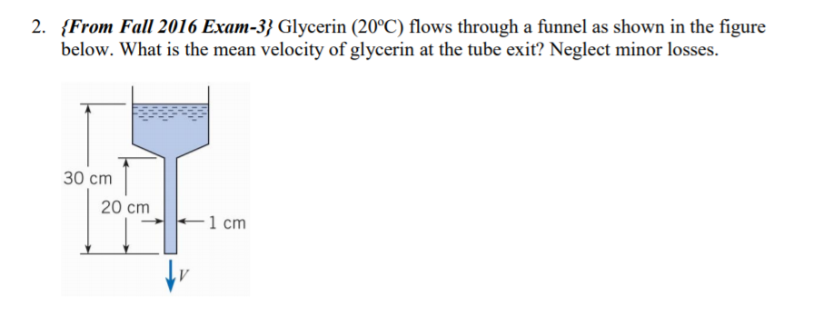 Solved 2· From Fall 2016 Exam-3/ Glycerin (20°C) flows | Chegg.com