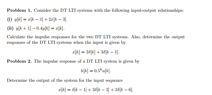 Solved Probn Calculate the impulse responses for the two DT | Chegg.com