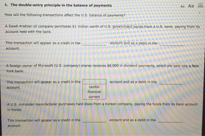 Solved The double-entry principle in the balance of payments | Chegg.com