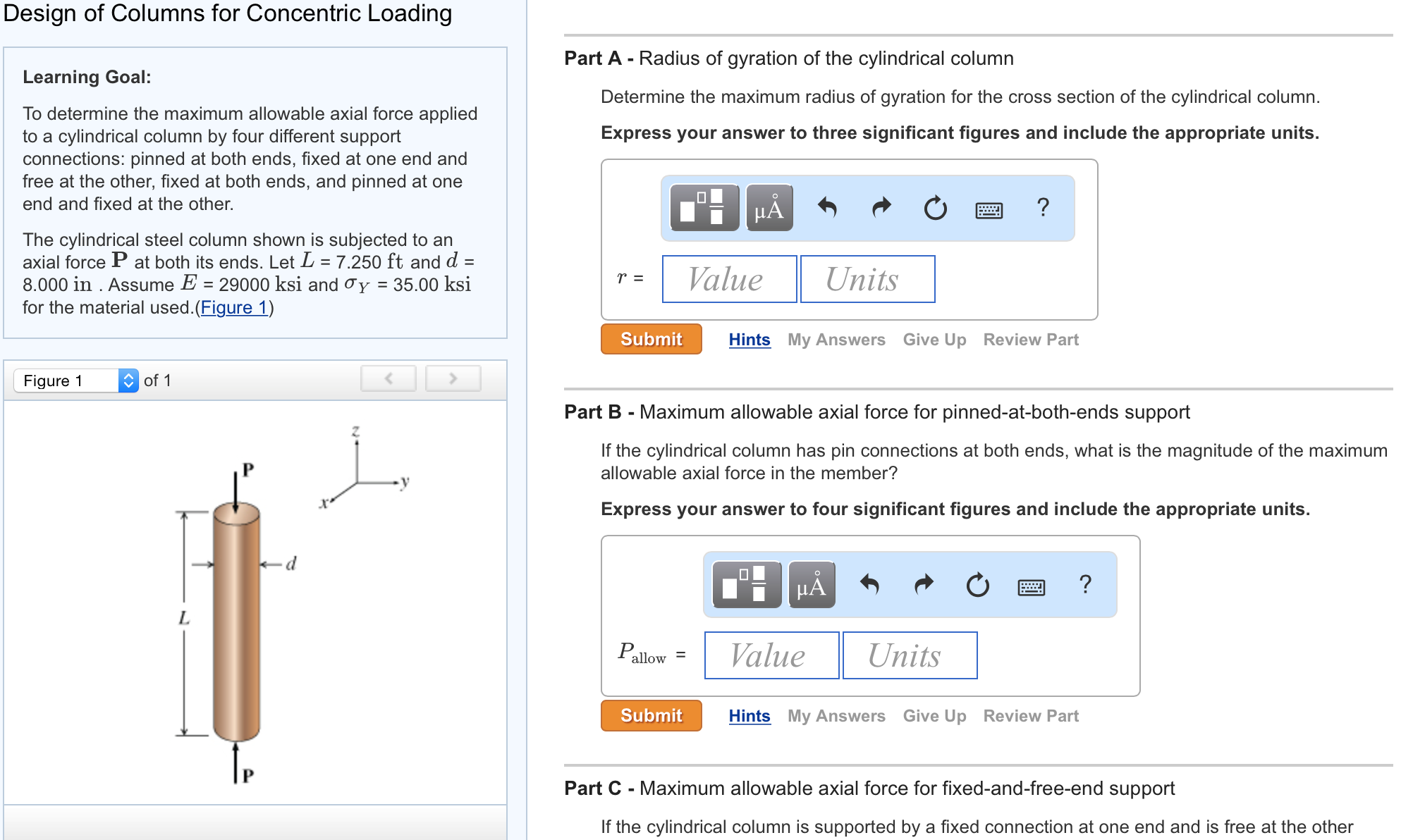 Solved Design of Columns for Concentric Loading Part A - | Chegg.com