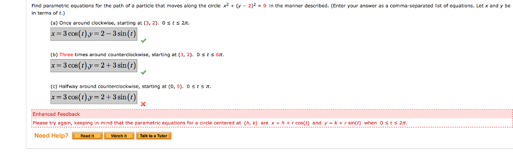 Solved Find parametric equations for the path of a particle | Chegg.com
