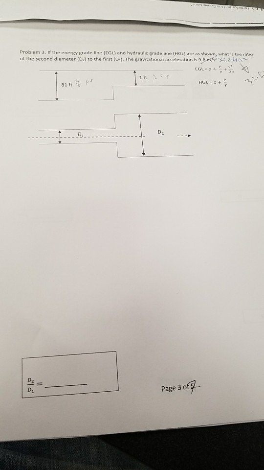 Solved Problem 3. If the energy grade line (EGL) and | Chegg.com
