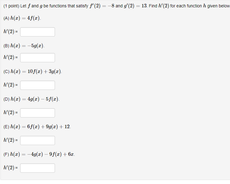 Solved -8 and g'(2) 13 Find h'(2) for each function h given | Chegg.com