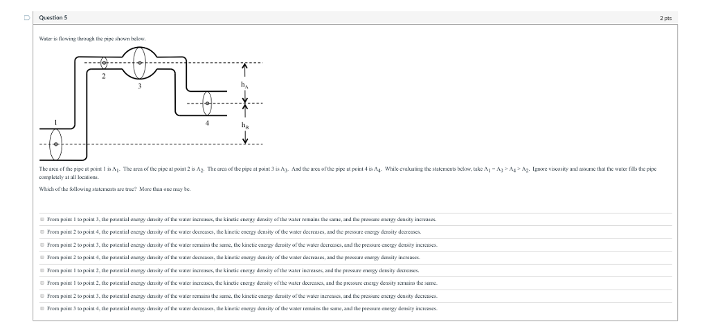 Solved The area of the pipe at point 1 is A1. The area of | Chegg.com