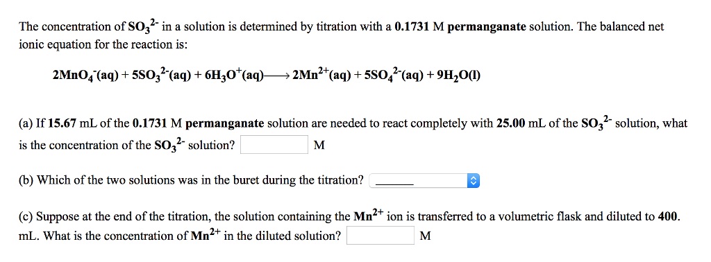 Solved The concentration of so2 in a solution is determined | Chegg.com
