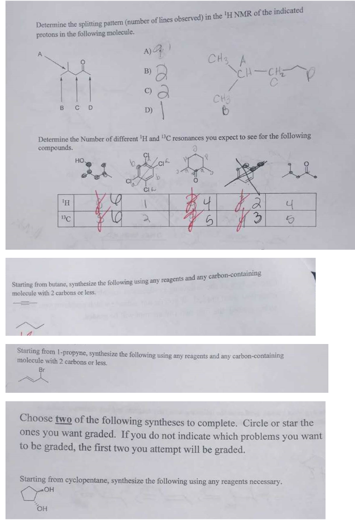 Solved the splitting pattern (number of lines observed) in | Chegg.com