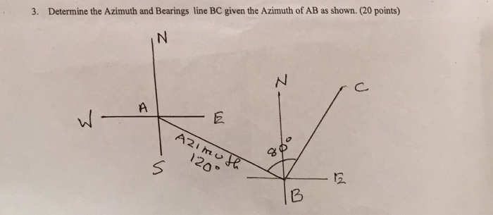 Solved Determine the Azimuth and Bearings line BC given the | Chegg.com