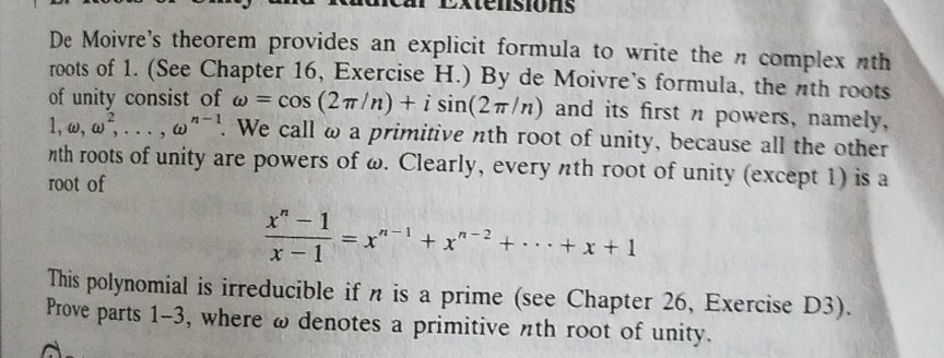 Solved De Moivre's theorem provides an explicit formula to | Chegg.com