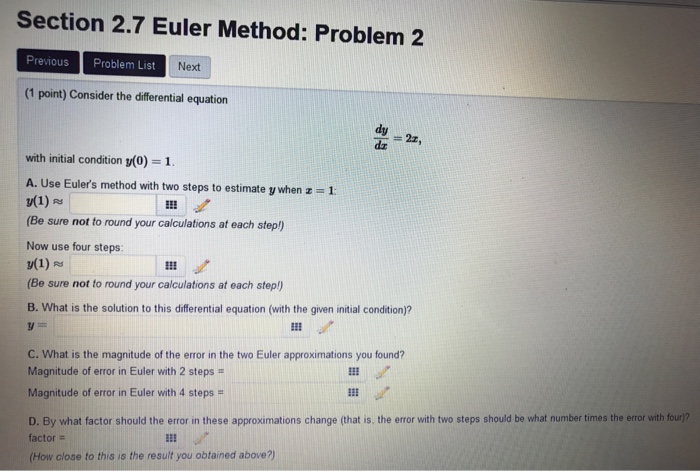 Solved Consider the differential equation dy/dx = 2x, with | Chegg.com