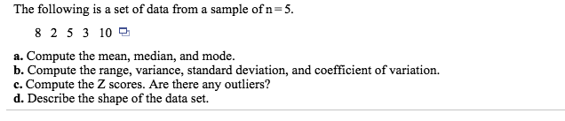 Solved The following is a set of data from a sample of n = | Chegg.com