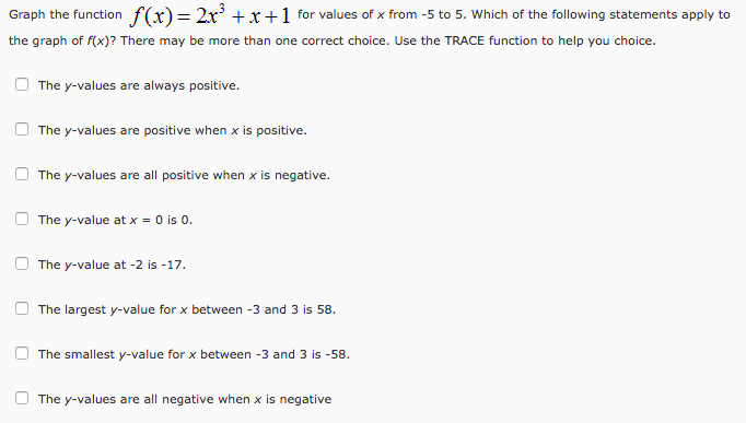 Solved Graph the function f(x) = 2x^3 + x + 1 for values of | Chegg.com