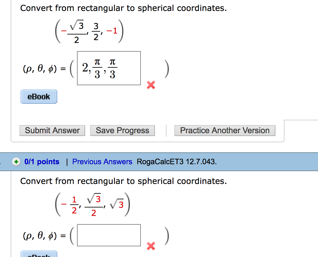 Solved Convert from rectangular to spherical coordinates. 2 | Chegg.com