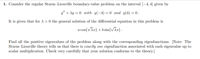 Solved 1 Consider The Regular Sturm Liouville