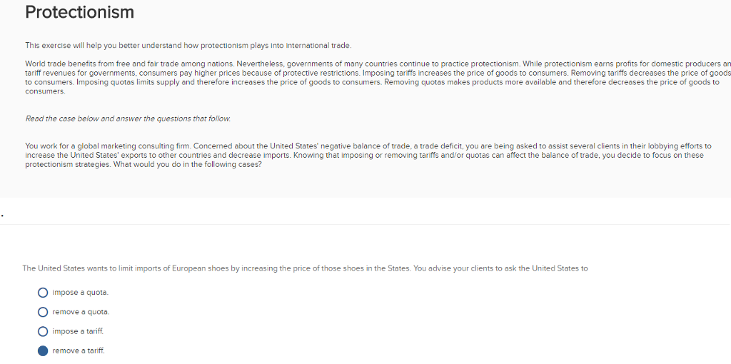 Solved Protectionism This exercise will help you better | Chegg.com