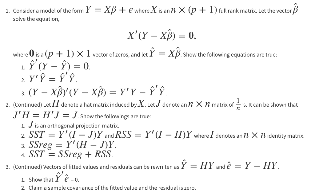Solved XB +E where X is ann X (p 1) full rank matrix. Let | Chegg.com ...