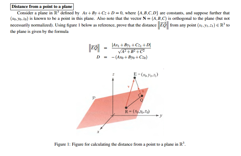 Solved Distance from a point to a plane Consider a plane in | Chegg.com