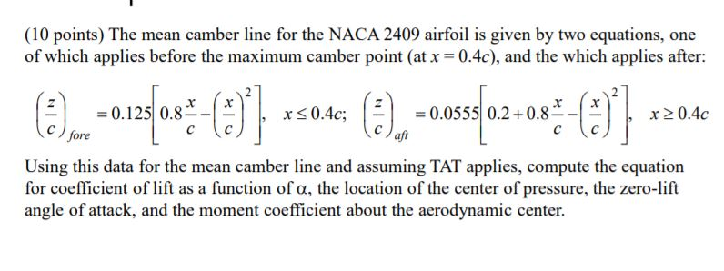 (10 points) The mean camber line for the NACA 2409 | Chegg.com