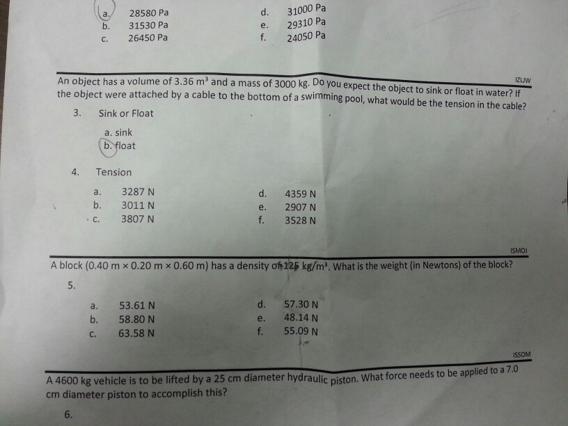 An Object Has A Volume Of 3 36 M3 And A Mass Of 3000 Chegg