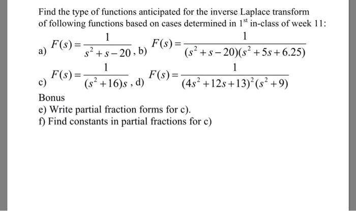 Solved Find the type of functions anticipated for the | Chegg.com