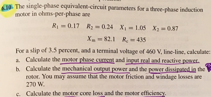 Solved 10. The single-phase equivalent-circuit parameters | Chegg.com