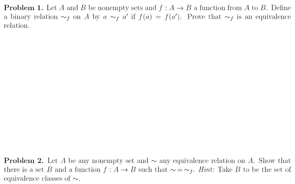 Solved Problem I. Let A and B be nonempty sets and f : A → B | Chegg.com