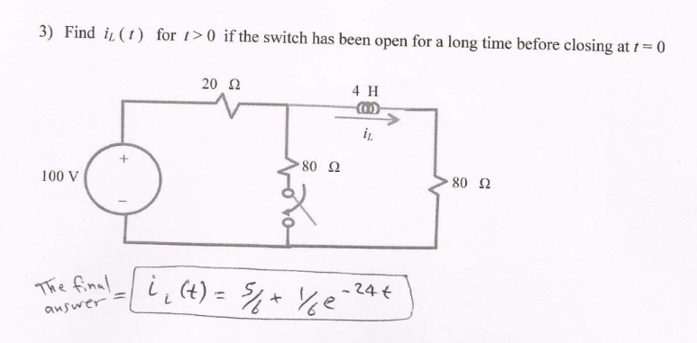 Solved Find iL(t) for t > 0 if the switch has been open for | Chegg.com