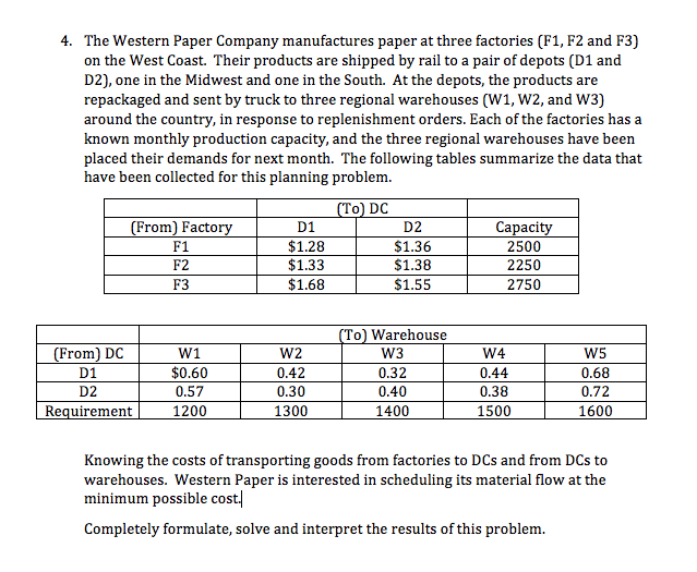 Solved 4. The Western Paper Company manufactures paper at | Chegg.com