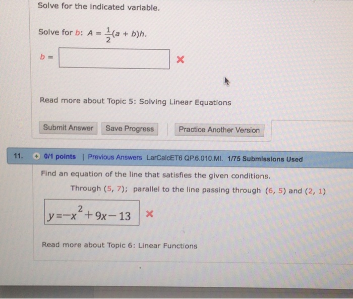 Solved Solve for the indicated variable. solve for b: A 1 a | Chegg.com
