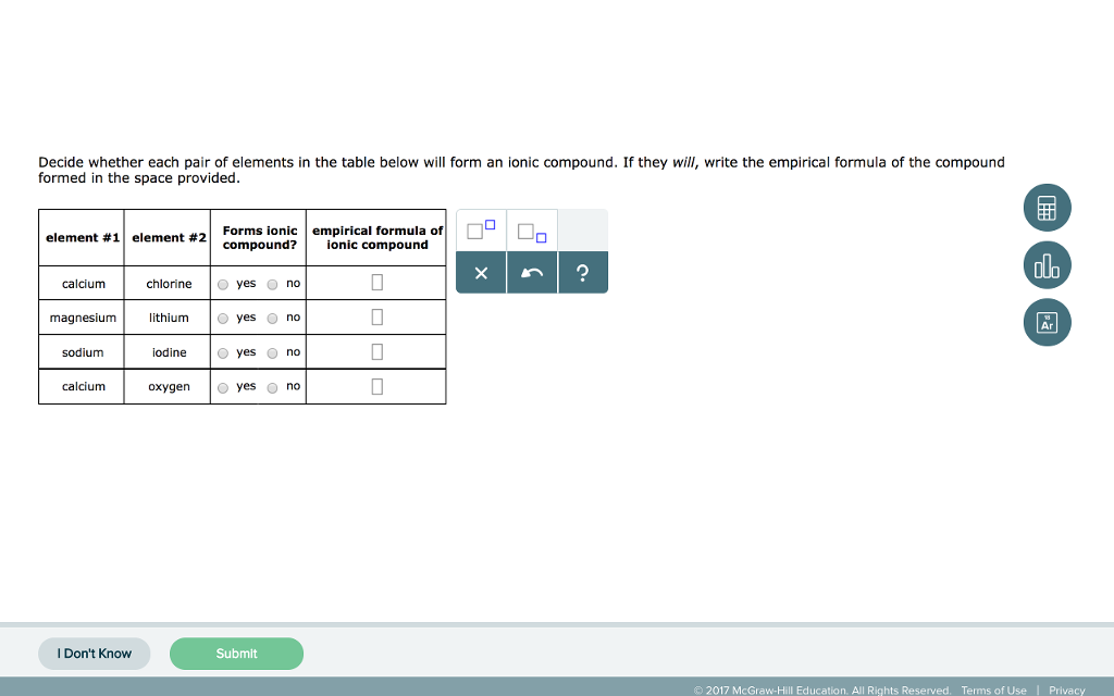 Solved Decide whether each pair of elements in the table | Chegg.com