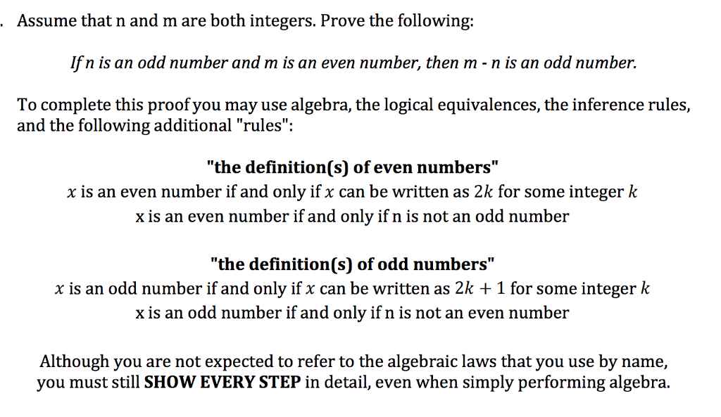 Solved Assume that n and m are both integers. Prove the | Chegg.com