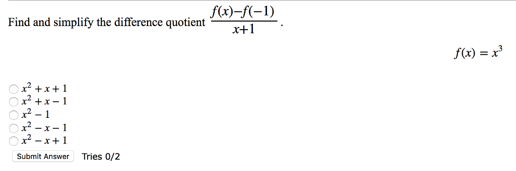 Solved f(x)-f(-1) x+1 Find and simplify the difference | Chegg.com