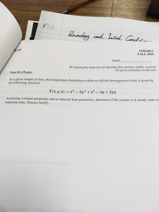 Solved At a given instant of time, the temperature | Chegg.com