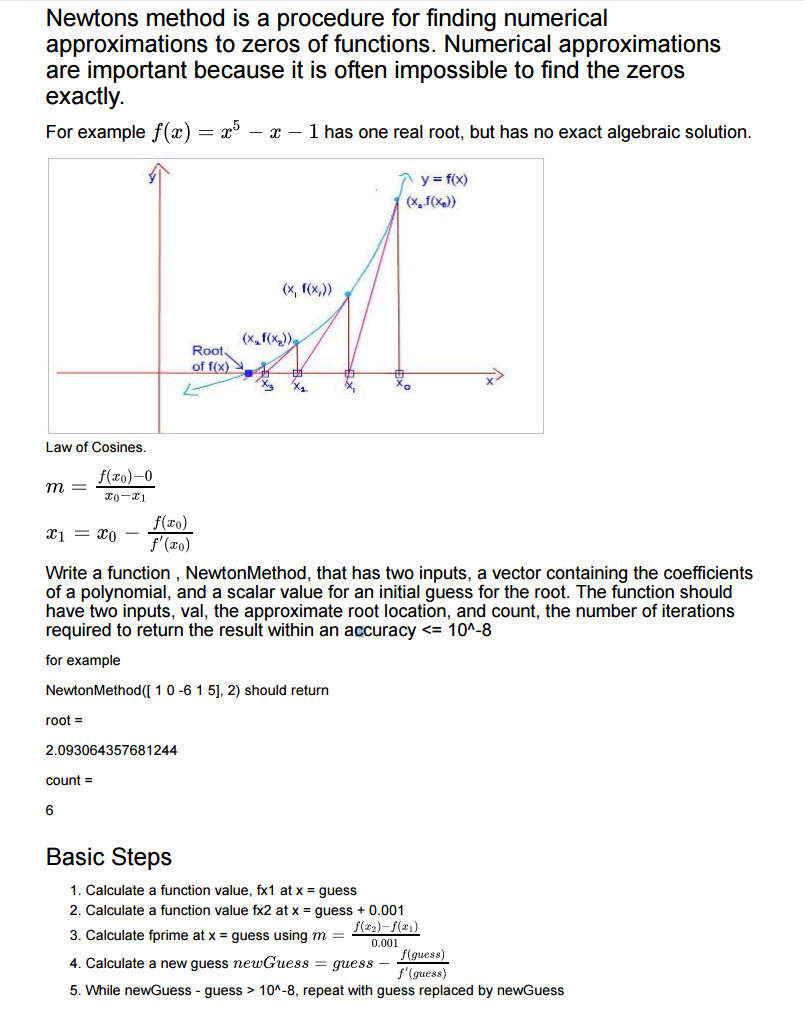 Solved Attempting to write a function using MatLab to find | Chegg.com