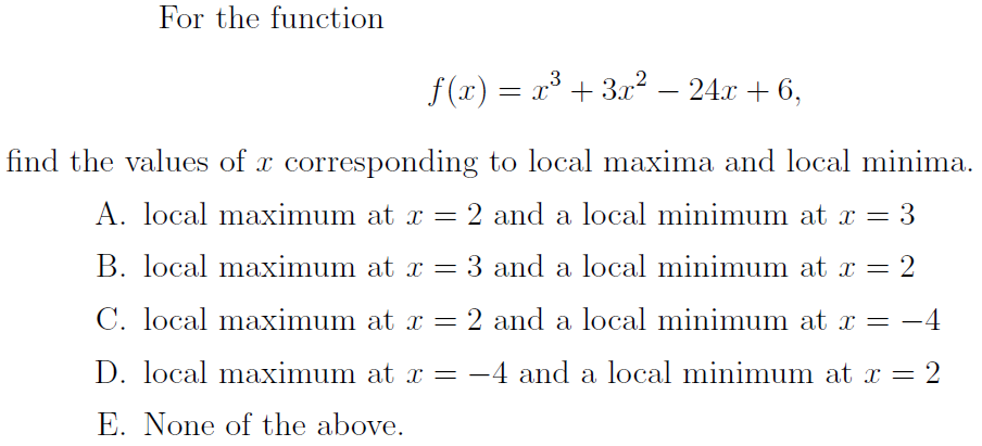 Solved For the function f(x) = x3 + 3x2 -24x + 6, find the | Chegg.com