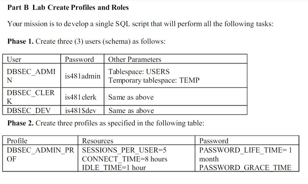 Solved Part B Lab Create Profiles and Roles Your mission is | Chegg.com