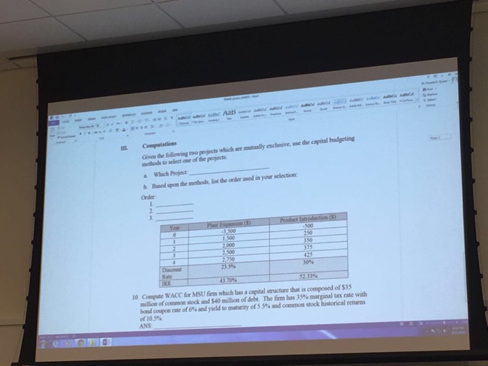 Solved Given the following two projects which are | Chegg.com