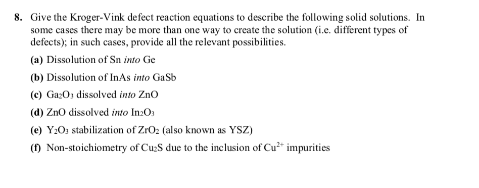 Give the Kroger-Vink defect reaction equations to | Chegg.com