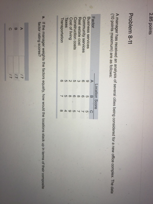 Solved: 2.85 Points Problem 8-11 A Manager Has Received An... | Chegg.com