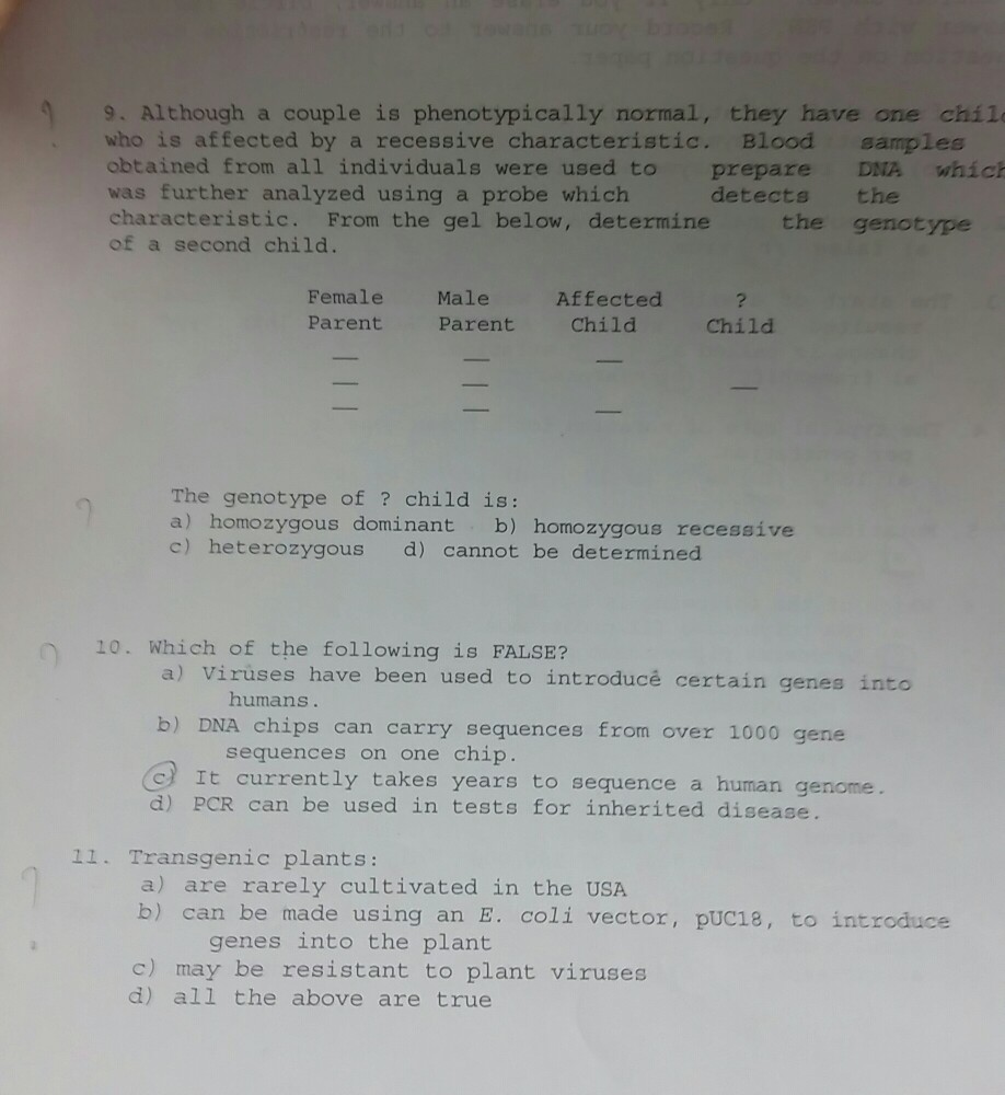 Solved 9. Although a couple is phenotypically normal, they | Chegg.com
