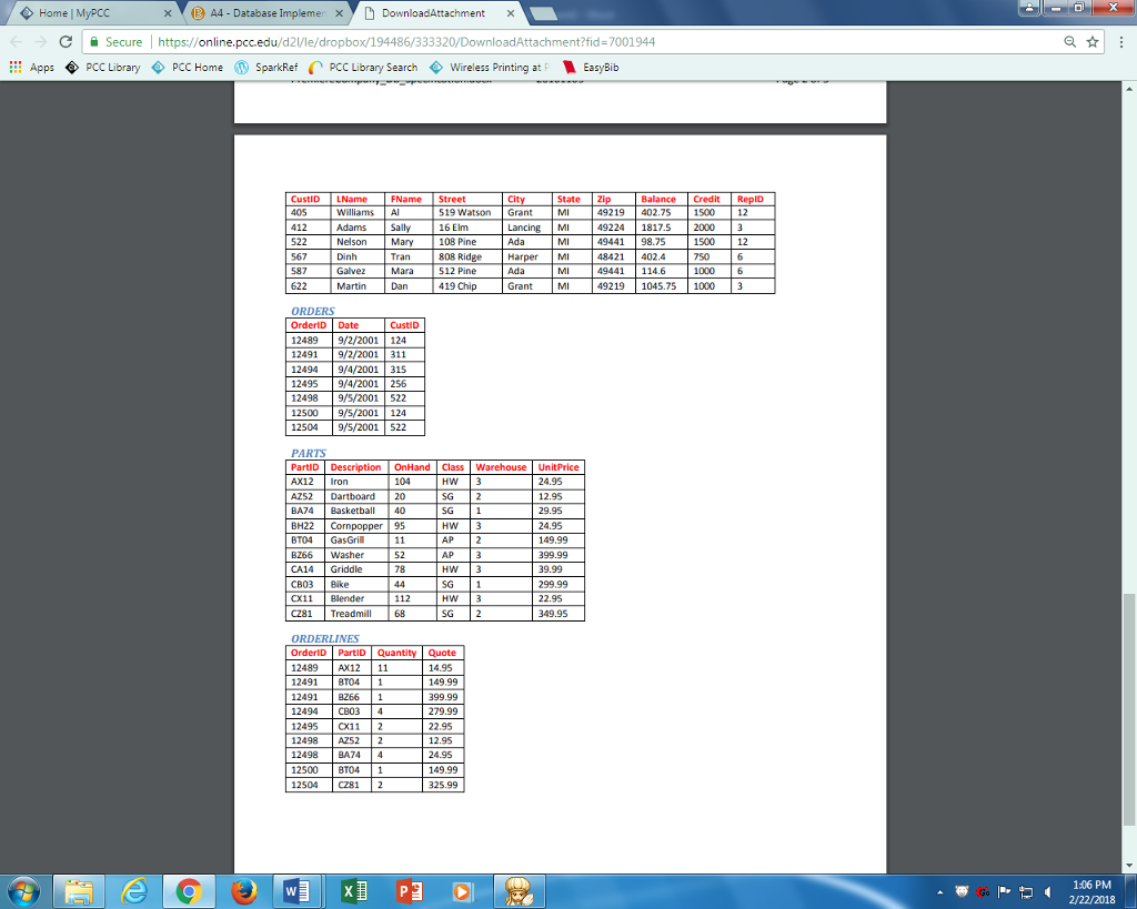 Overview Given a database design specification, | Chegg.com