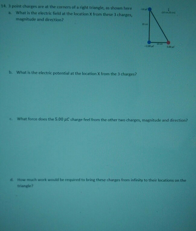 Solved 14. 3 point charges are at the corners of a right | Chegg.com