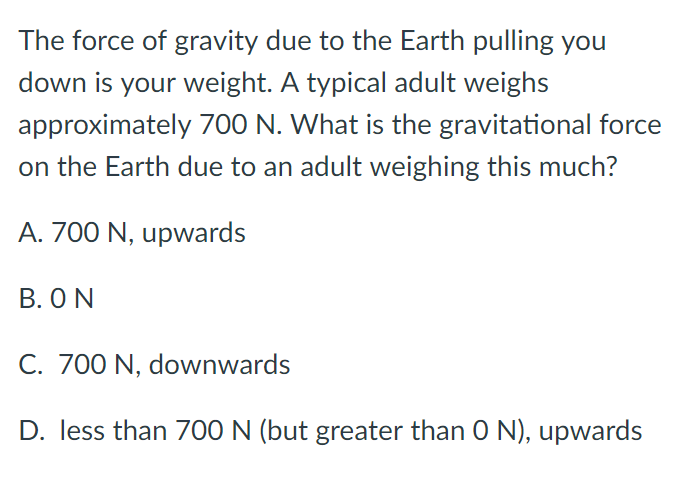 Solved The force of gravity due to the Earth pulling you | Chegg.com