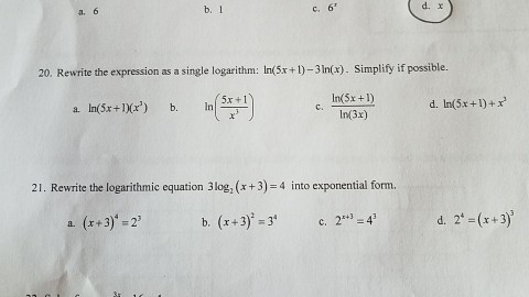 Solved Rewrite the expression as a single logarithm: ln(5x + | Chegg.com