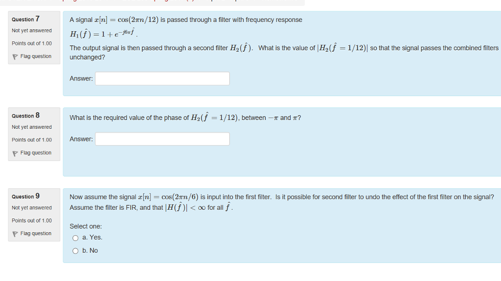 Solved A signal x[n] = cos (2pi n/12) is passed through a | Chegg.com